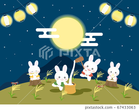 Illustration of a rabbit playing Tsukimi mochi - Stock Illustration ...