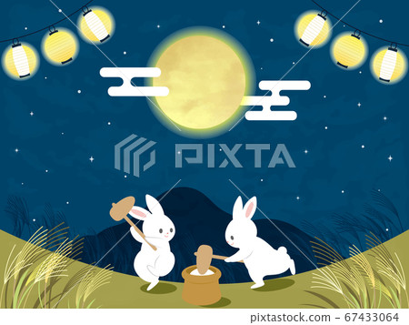 Illustration of a rabbit playing Tsukimi mochi - Stock Illustration ...