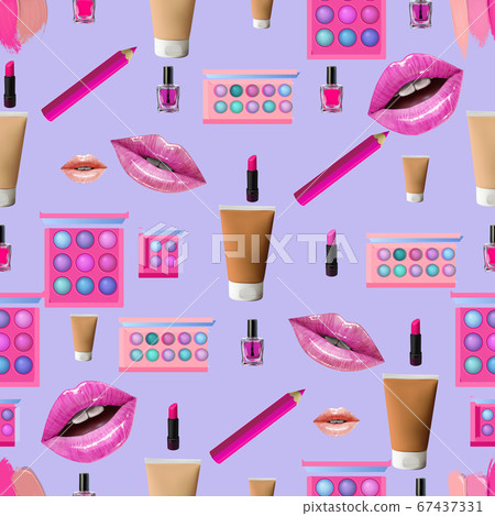 Make up seamless pattern. Beauty background...-插圖素材 [67437331] - PIXTA圖庫