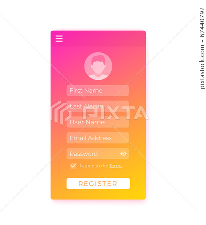 Register form, mobile ui design, vector - Stock Illustration [67440792 ...