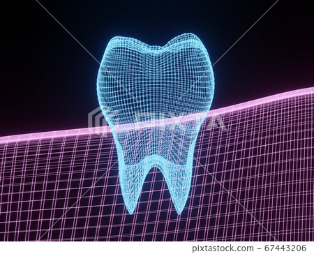 Tooth Wireframe Mesh. Neon grid molar.... - Stock Illustration ...