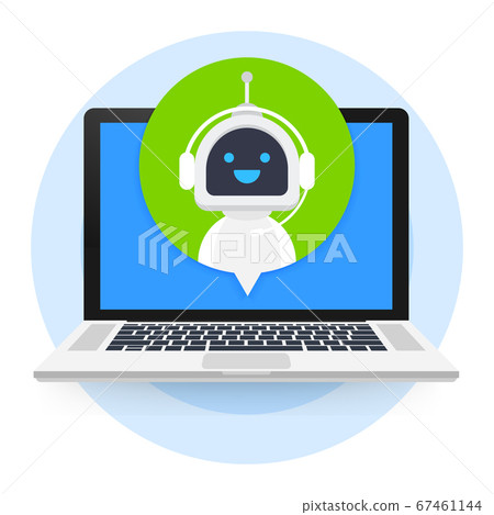 Chat Bot Using Laptop Computer, Robot Virtual... - Stock Illustration ...