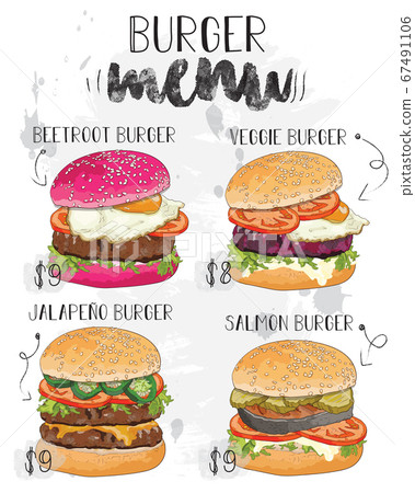 Hand drawn colorful burger restaurant menu.... - Stock Illustration ...