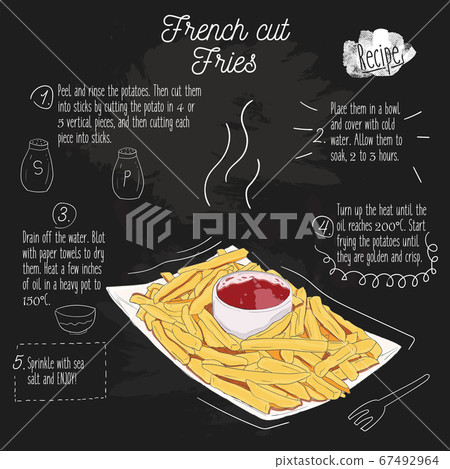 Hand Drawn Colorful french cut potato fries... - Stock Illustration ...