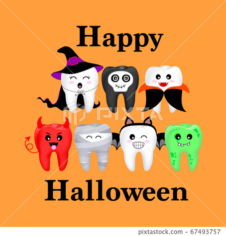 Cartoon spooky tooth in Halloween costumes. - Stock Illustration ...
