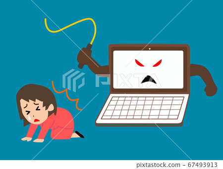 The computer is hitting another woman with a... - Stock Illustration ...