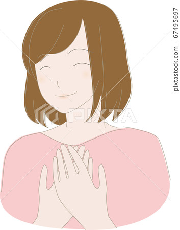 A smiling woman resting her hands on her chest - Stock Illustration ...