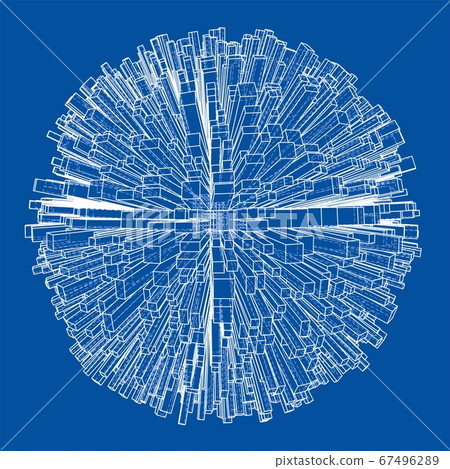 Abstract 3d Sphere with City, Blueprint Style - Stock Illustration ...