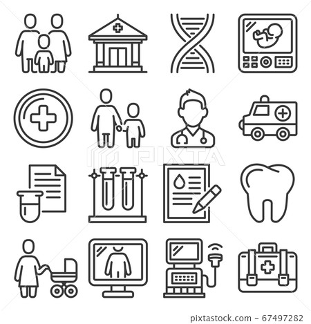 Family Health Clinic Icons Set on White... - Stock Illustration ...