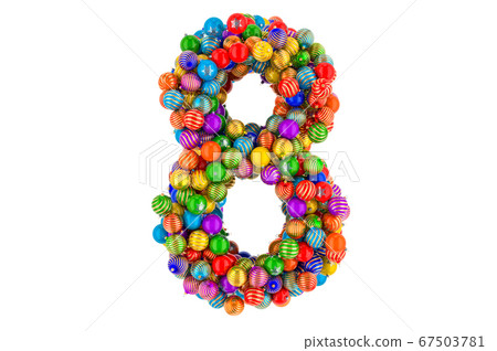 Number 8 from colored Christmas balls. Xmas balls - Stock Illustration ...