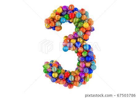 Number 3 from colored Christmas balls. Xmas balls - Stock Illustration ...