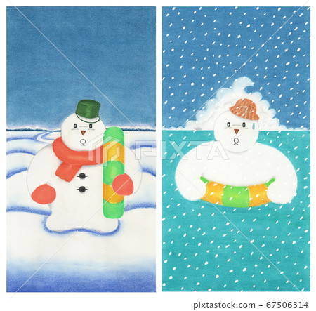 A winter snowman goes for a summer bathing. - Stock Illustration ...