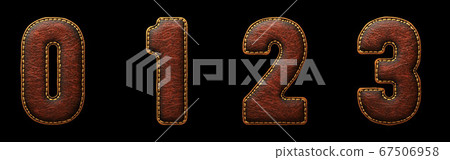 Set of numbers 0, 1, 2, 3 made of leather. 3D... - Stock Illustration ...