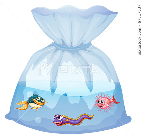 Cute fishes in plastic bag cartoon isolated - Stock Illustration ...