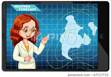 Anchorman reporting weather forecast on tablet - Stock Illustration ...