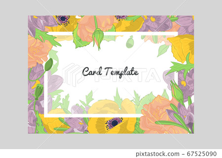 Rectangular card with frame of hand drawn rose, - Stock Illustration ...