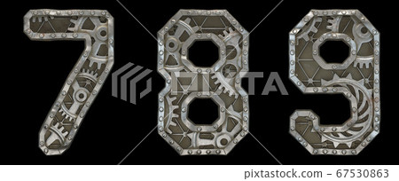 Mechanical alphabet made from rivet metal with... - Stock Illustration ...