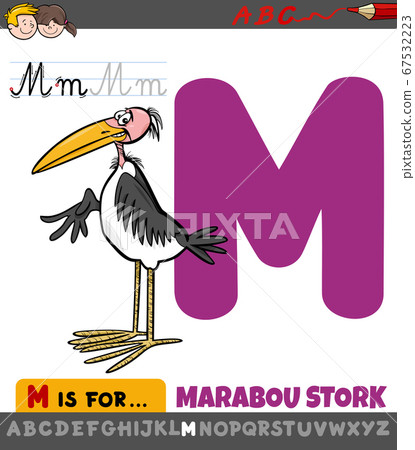 letter M worksheet with cartoon marabou stork bird - Stock Illustration ...