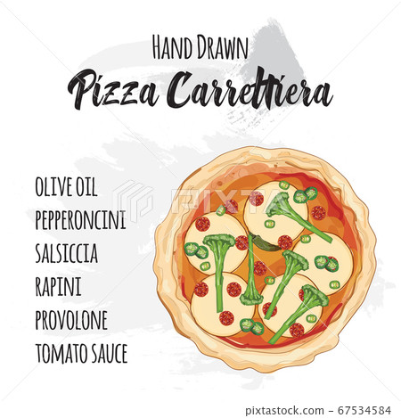 Hand drawn colorful pizza Carrettiera with... - Stock Illustration ...