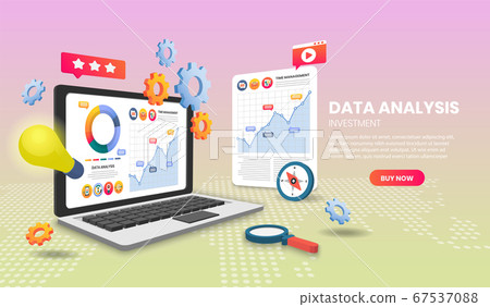 Data analysis concept with laptop. 3d vector - Stock Illustration ...