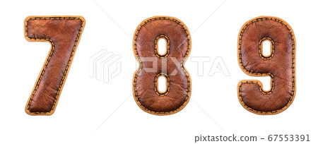 Set of numbers 7, 8, 9 made of leather. 3D... - Stock Illustration ...