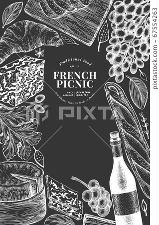 French food illustration design template. Hand - Stock Illustration ...