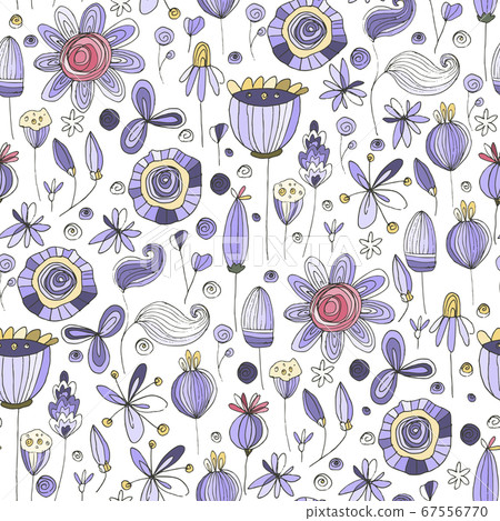 Floral doodle seamless vector pattern. - Stock Illustration [67556770 ...