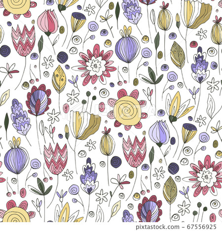 Floral doodle seamless vector pattern. - Stock Illustration [67556925 ...