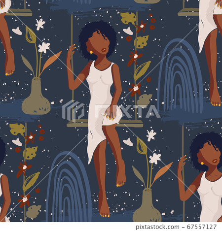 Girl Seamless Vector Pattern. - Stock Illustration [67557127] - PIXTA