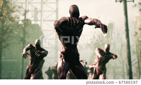 The zombies are walking through an abandoned... - Stock Illustration ...