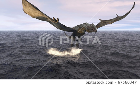 Realistic big dragon takes off over the morning... - Stock Illustration ...