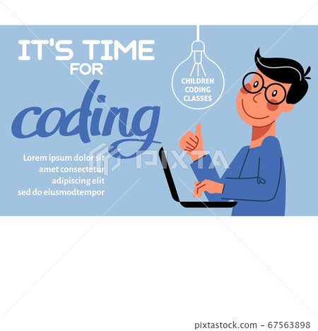 A horizontal image of the boy who studies coding.-插圖素材 [67563898] - PIXTA圖庫