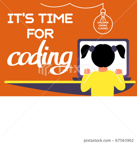 A horizontal image of the girl who studies coding. - Stock Illustration ...