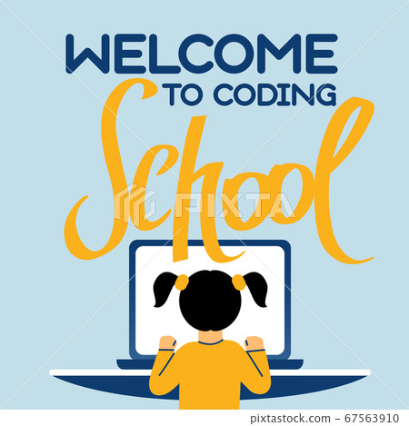 A square image of the girl who studies coding. A - Stock Illustration ...