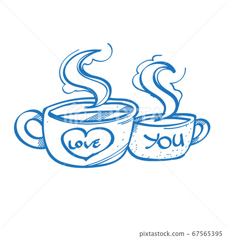 Two cups of coffee sketch. The elements for... - Stock Illustration ...