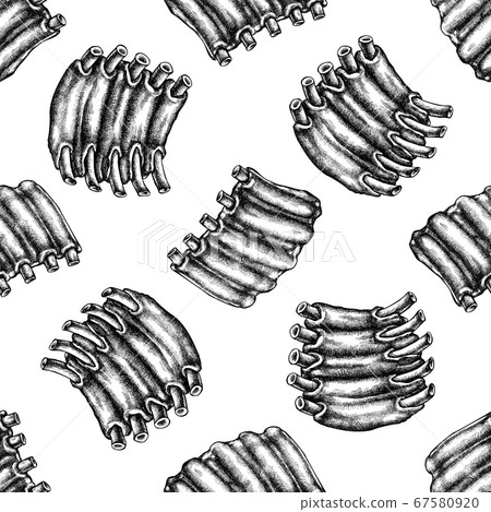 Seamless pattern with black and white Pork ribs - Stock Illustration ...