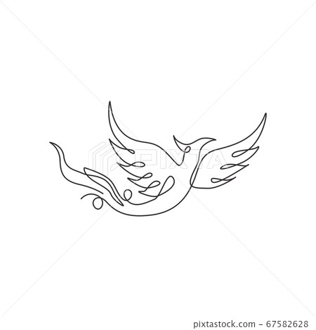 Single continuous line drawing of flame phoenix... - Stock Illustration ...