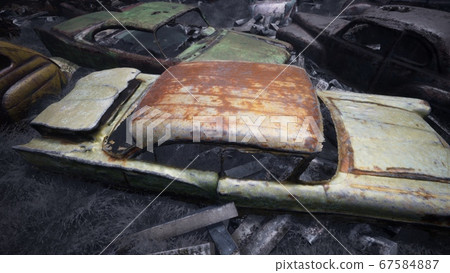 Car dump of old abandoned cars. Rusty damaged... - Stock Illustration ...