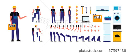 Cartoon character animation kit of repairman... - Stock Illustration ...