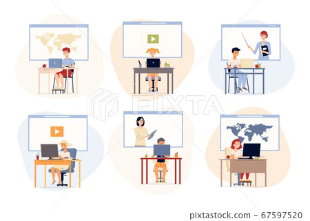 Children distance lessons and courses set of... - Stock Illustration ...