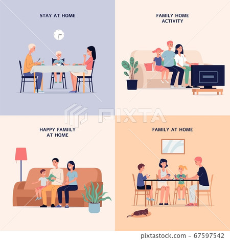A set of illustrations of family activities at... - Stock Illustration ...
