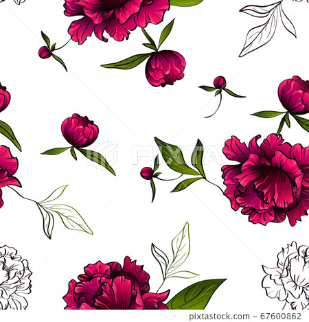 Seamless pattern of red luxury peonies - Stock Illustration [67600862 ...