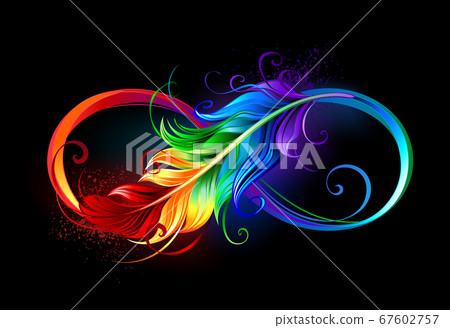 Infinity with rainbow feather on black background - Stock Illustration ...