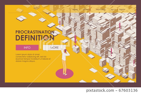 landing page isometric outline mess paper work, - Stock Illustration ...