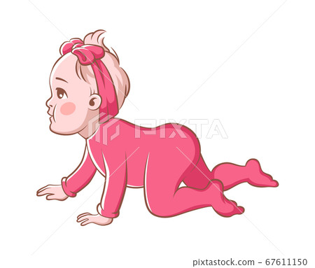 Baby girl crawling. Cute infant character in... - Stock Illustration ...