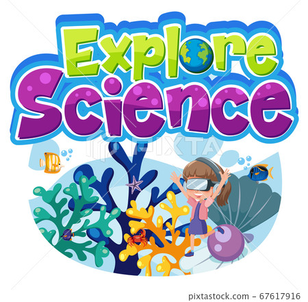 Explore science logo with girl and undersea - Stock Illustration ...