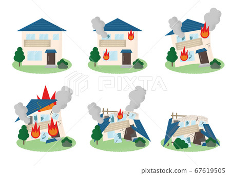 Vector illustration set of houses in a fire - Stock Illustration ...