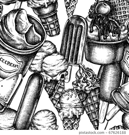 Seamless pattern with black and white ice cream... - Stock Illustration ...