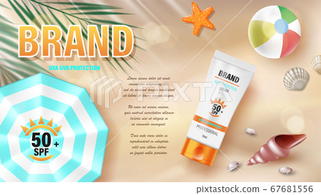 Sun protection, sunscreen and Sunblock ads... - Stock Illustration ...