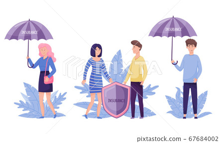 People Characters with Insurance Shield and... - Stock Illustration ...
